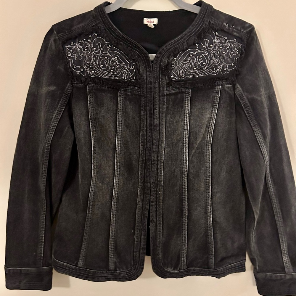 Reba Awesome Black Denim With Front And Back Embellis… - Gem